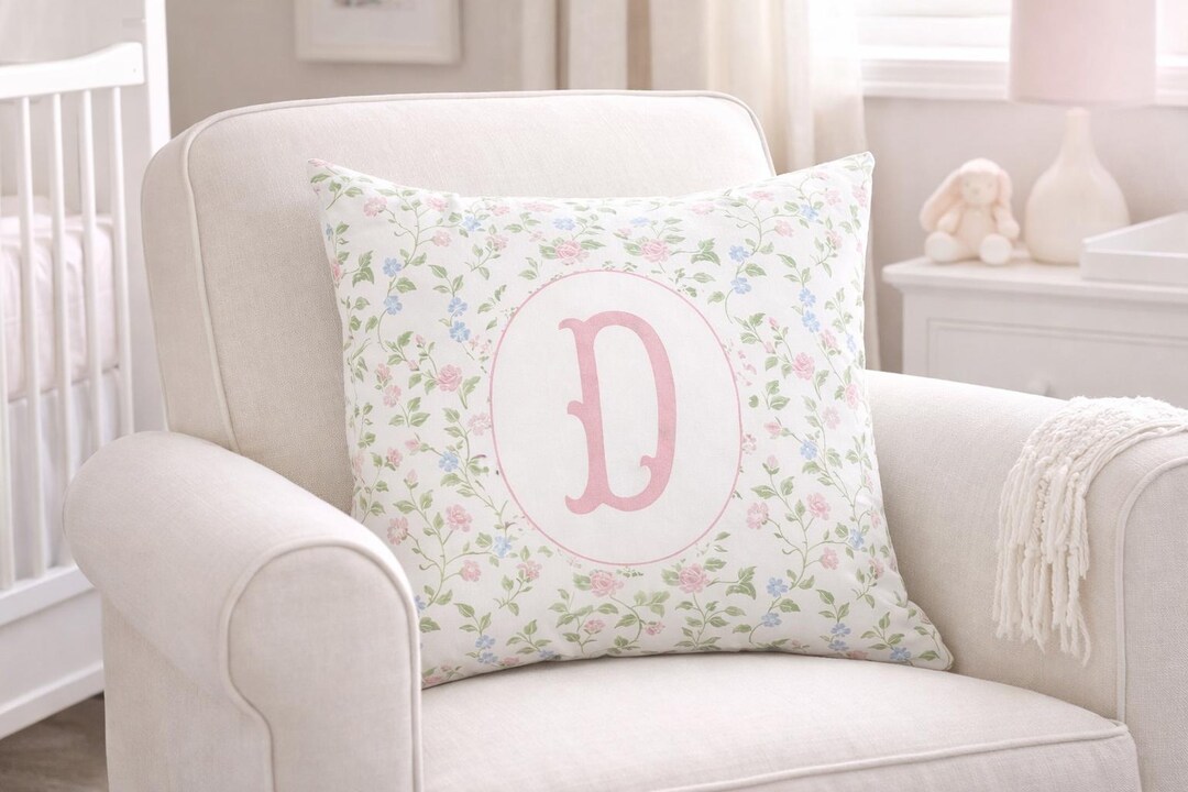 Floral Monogram Throw Pillow, Cottagecore Nursery Decor - Etsy