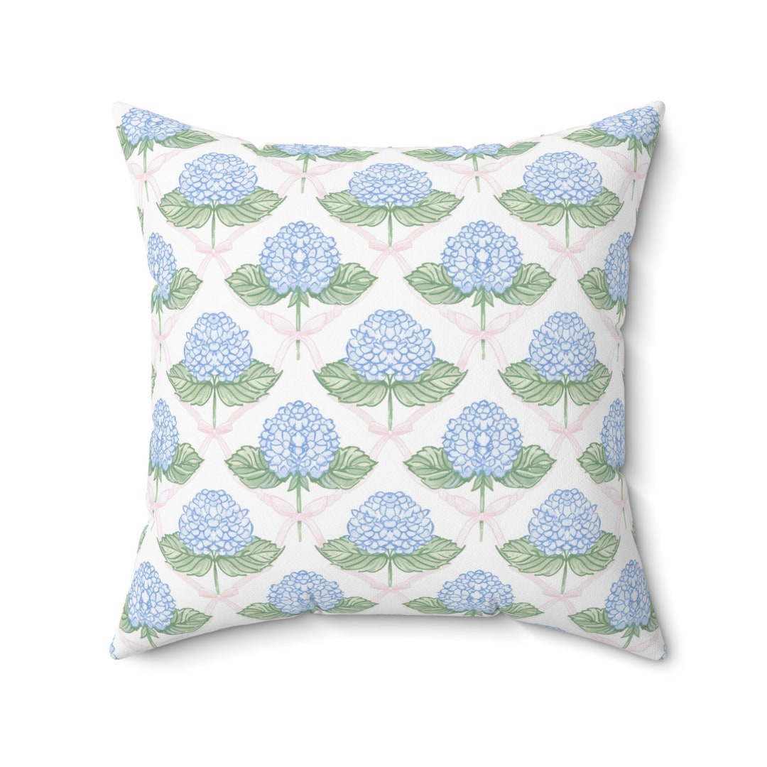 Grandmillenial Hydrangea Pillow Blue Hydrangea Throw Pillow ...