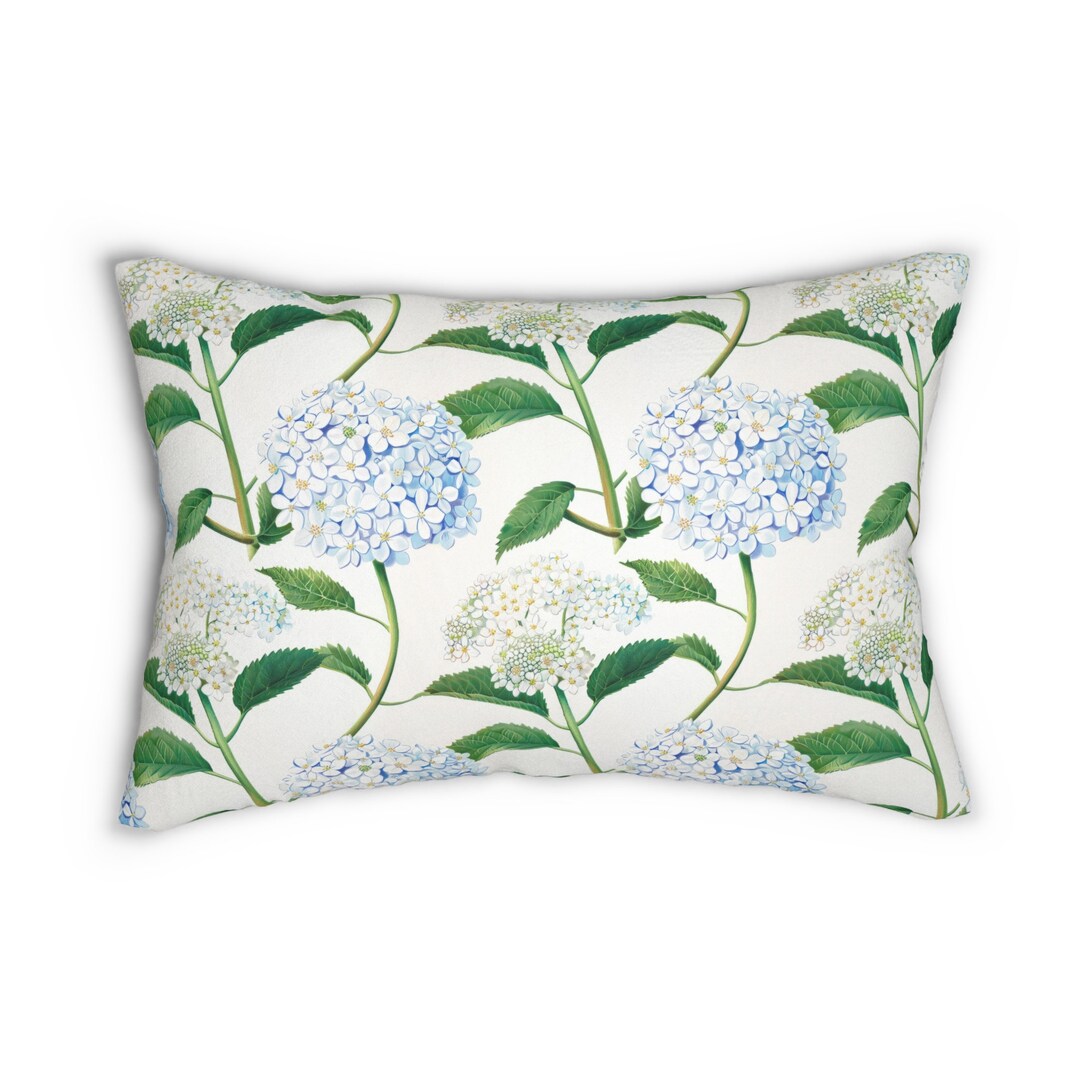 Hydrangea Grandmillenial Floral Lumbar Pillow Preppy Throw Pillow Blue ...