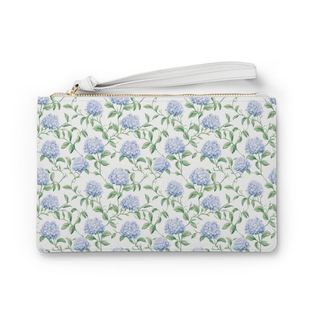Hydrangea Vegan Leather Clutch Bag, Floral Pattern Zipper Wallet ...