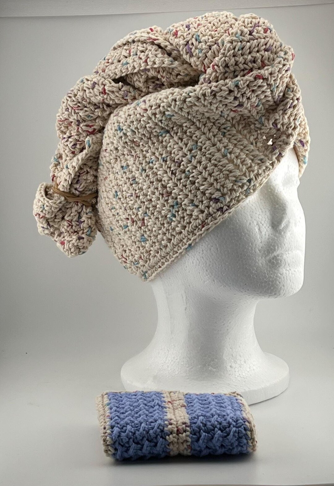 Hand-crocheted Cotton Bath Bundle, Hair Towel Wrap, Washcloth, Spa Gift ...