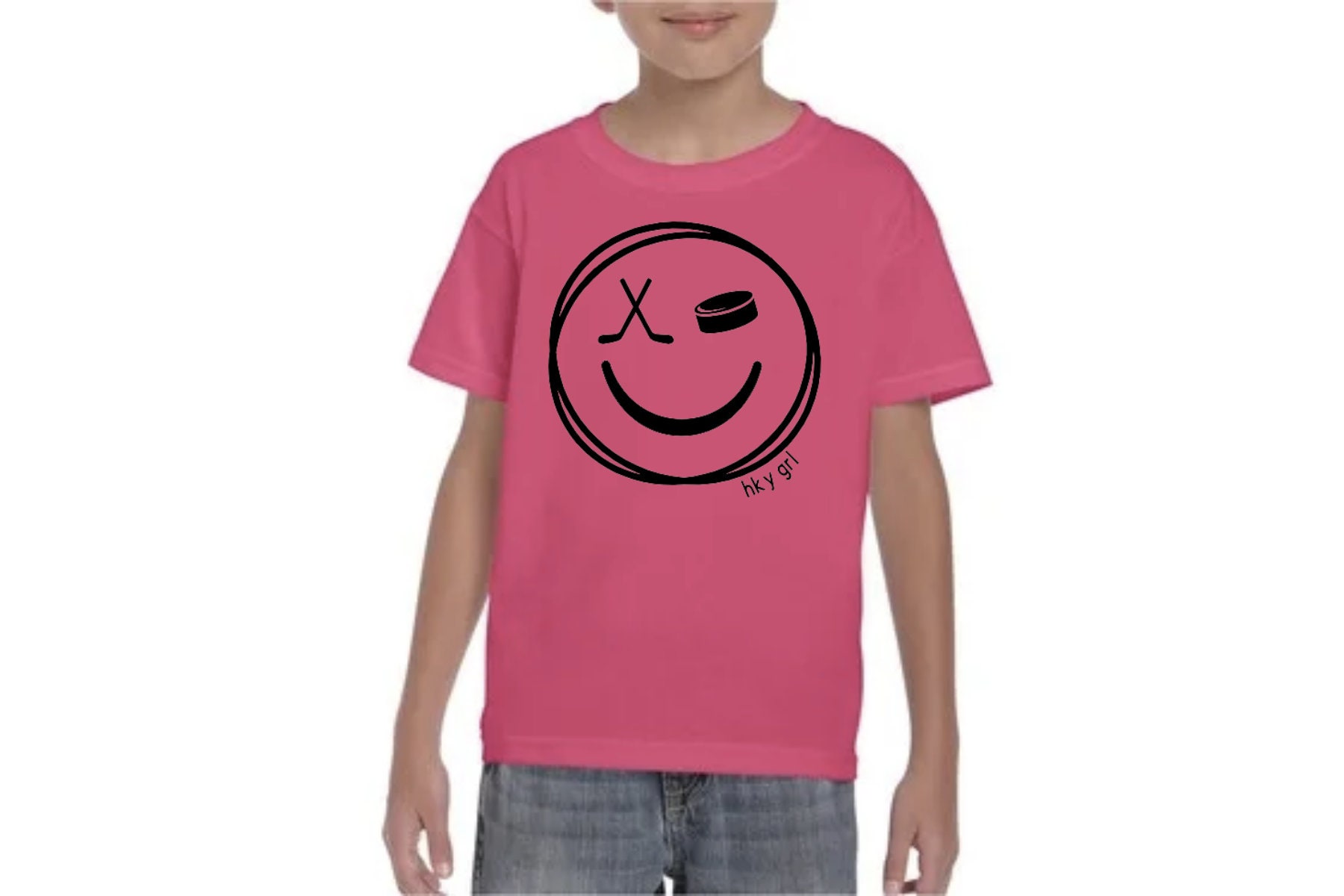 Youth Hockey Girl Puck & Stick Smiley Face - Shirt, Hoodie, Sweatshirt ...