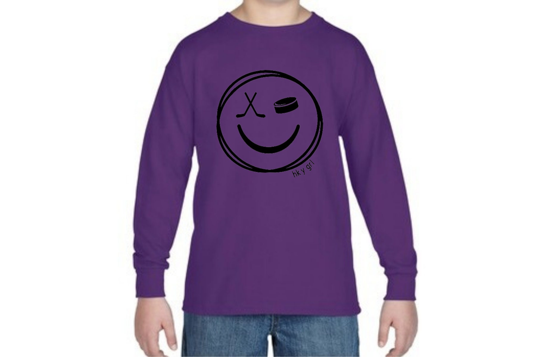 Youth Hockey Girl Puck & Stick Smiley Face - Shirt, Hoodie, Sweatshirt ...