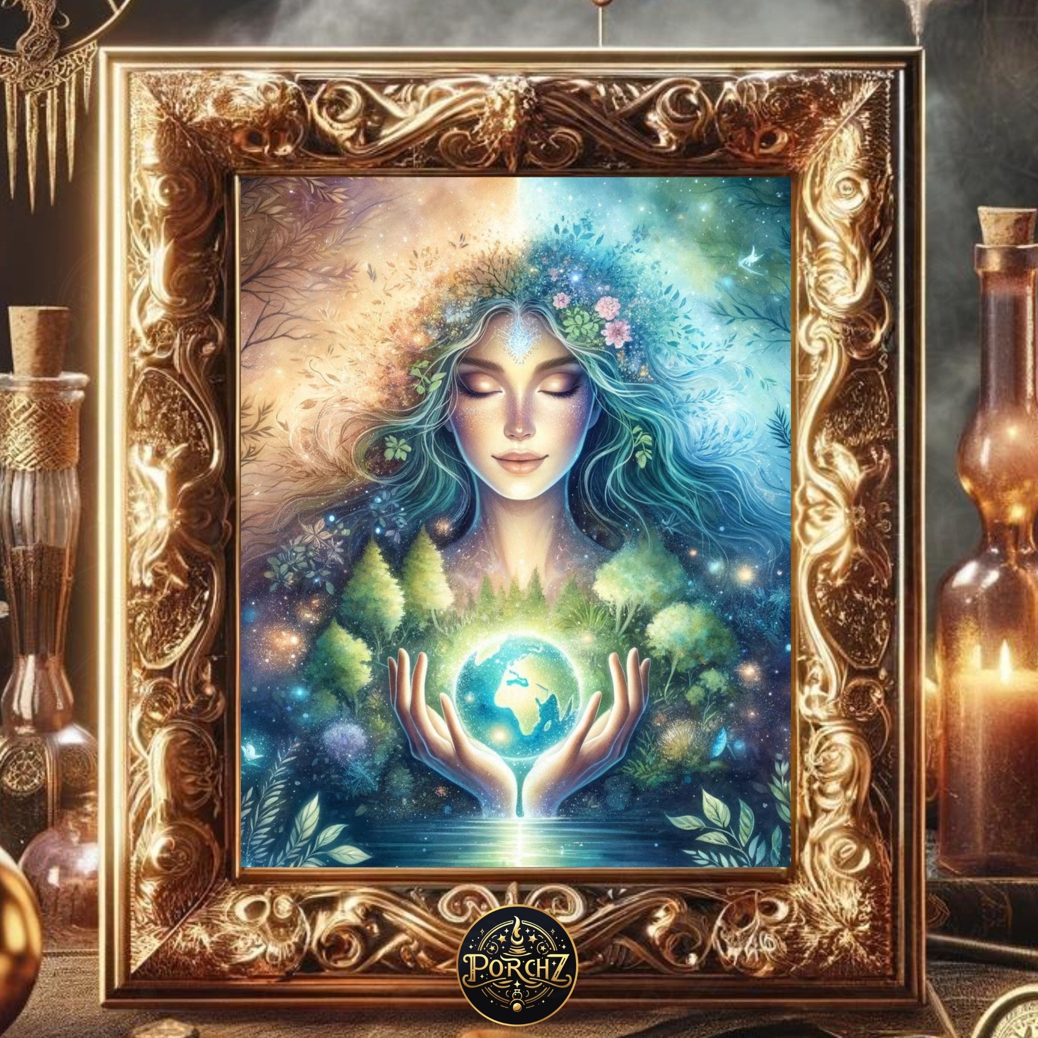 Gaia Mother Earth Healing Watercolor Art Wicca Gift,mother Earth Art ...