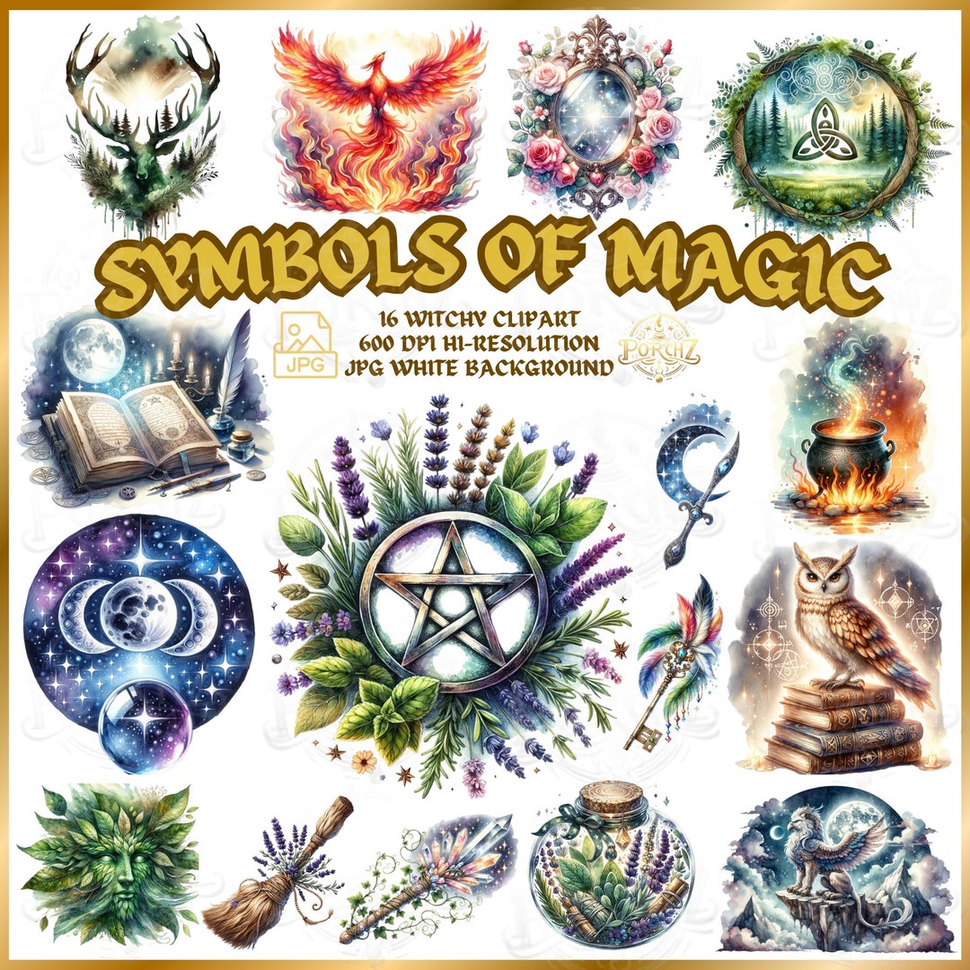 Symbols of Magic,16 Wicca Clipart,herbal Pentacle,moon Phases,magic ...