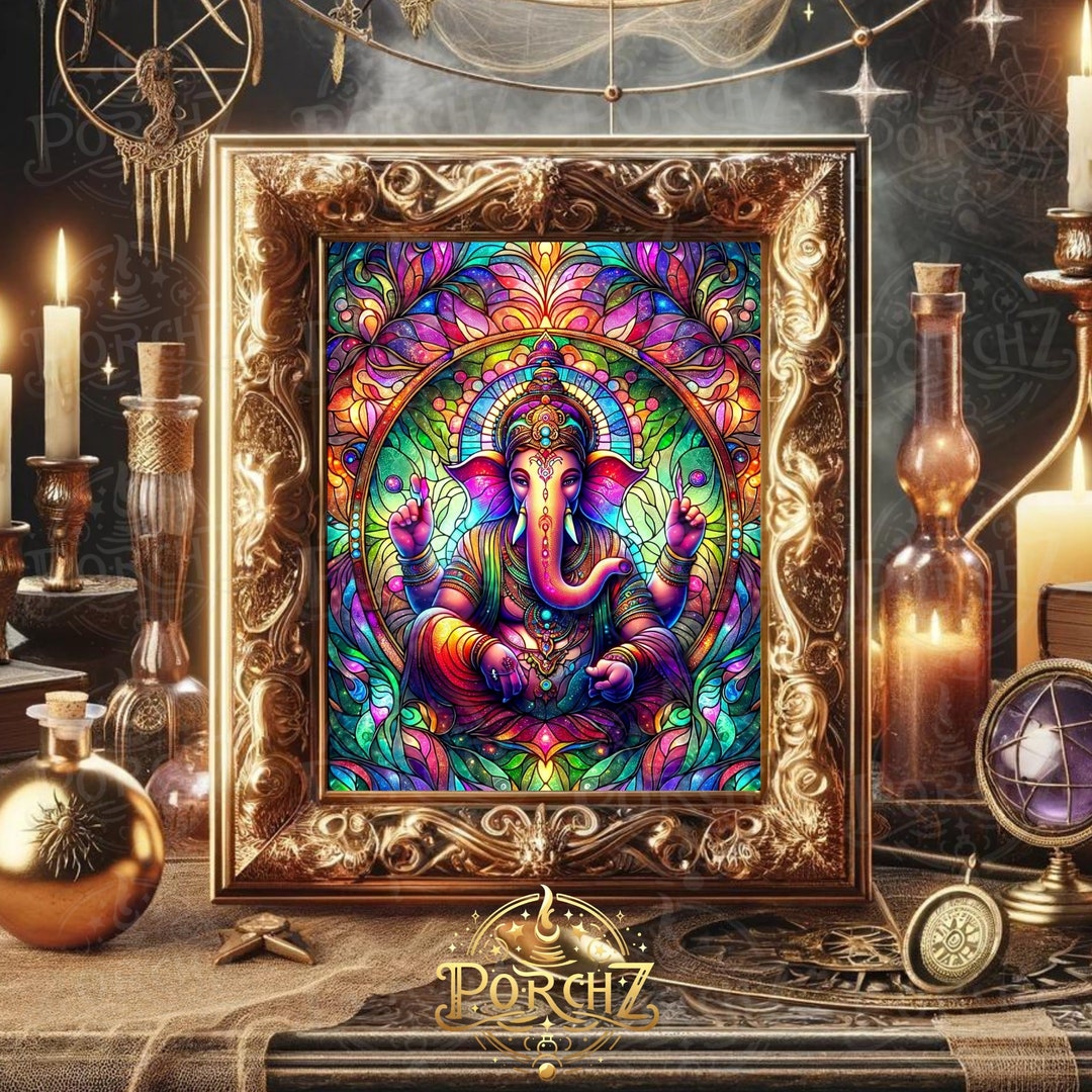 Ganesha Stained Glass Hindu Deity Wall Art,lord Ganesha Art,spiritual ...