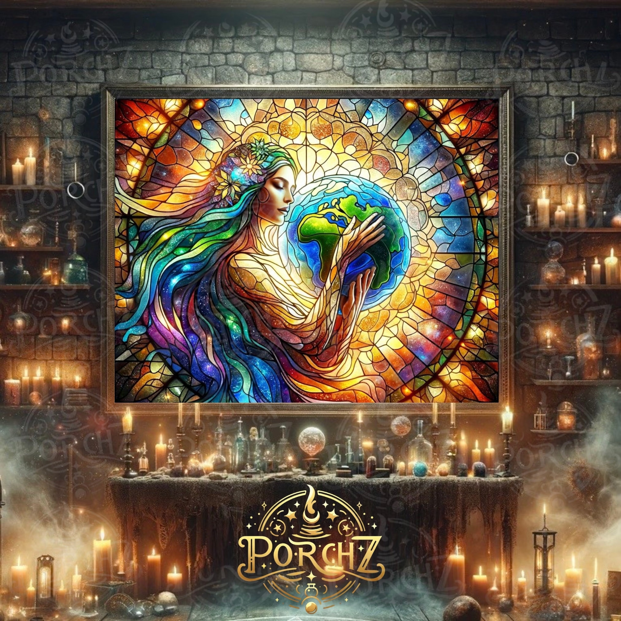 Gaia Mother Earth Stained Glass Art,spiritual Mother Earth Magic Gift, Healing Pagan Wall Decor ...