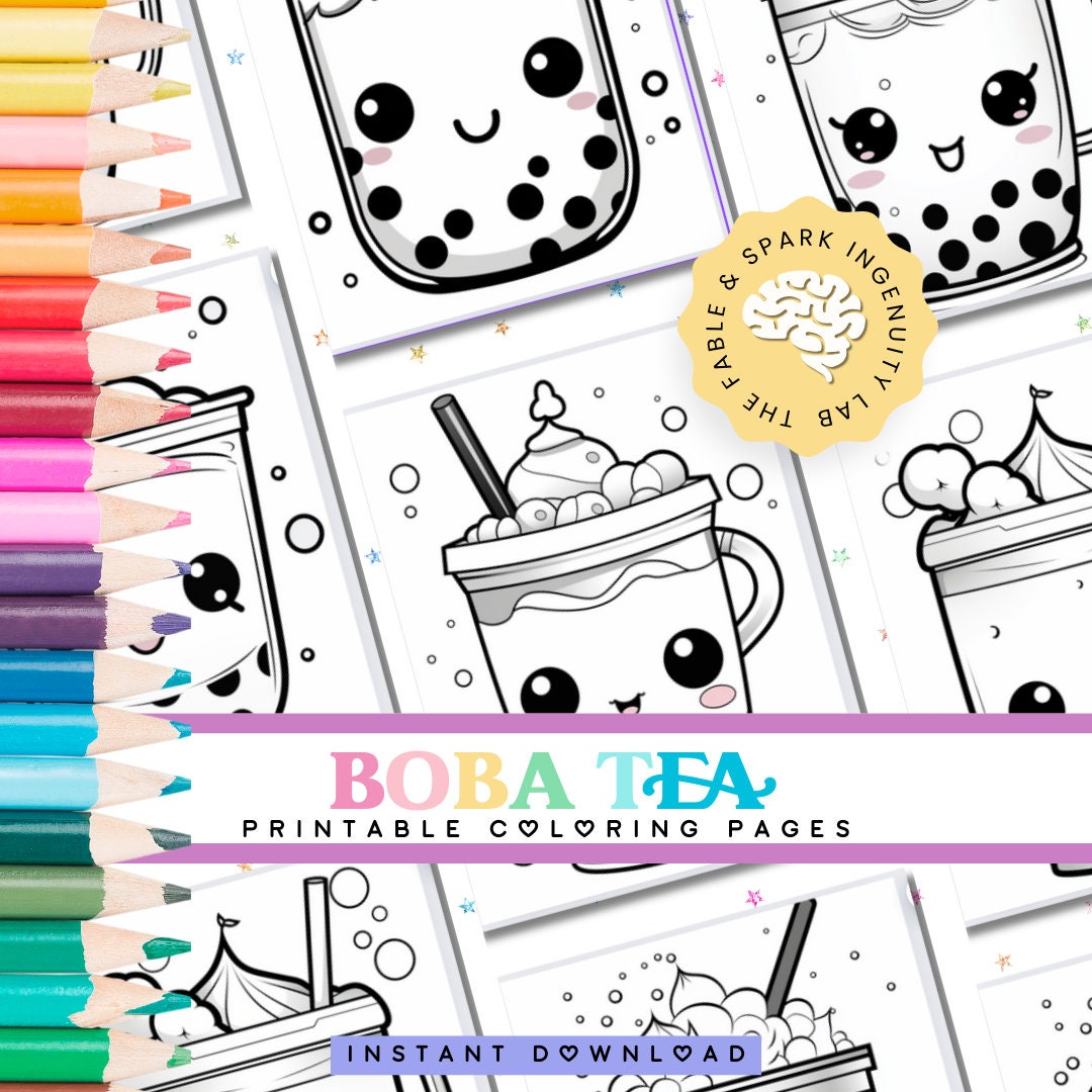 Kawaii Boba Bubble Tea Printable Coloring Pages for Kids With ADHD 16 ...