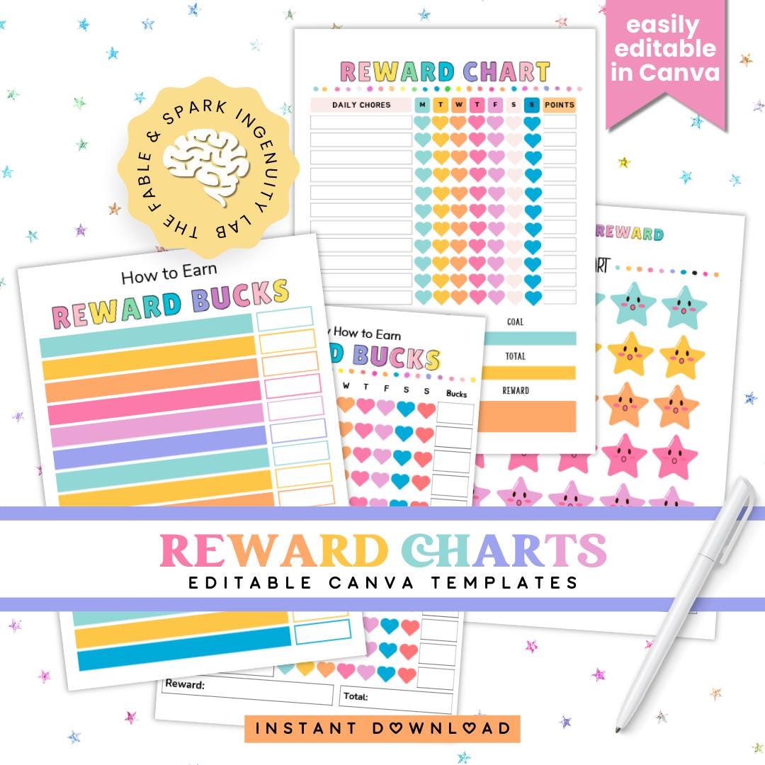 Editable Canva Reward Charts & Chore Charts for Kids Instant Download ...