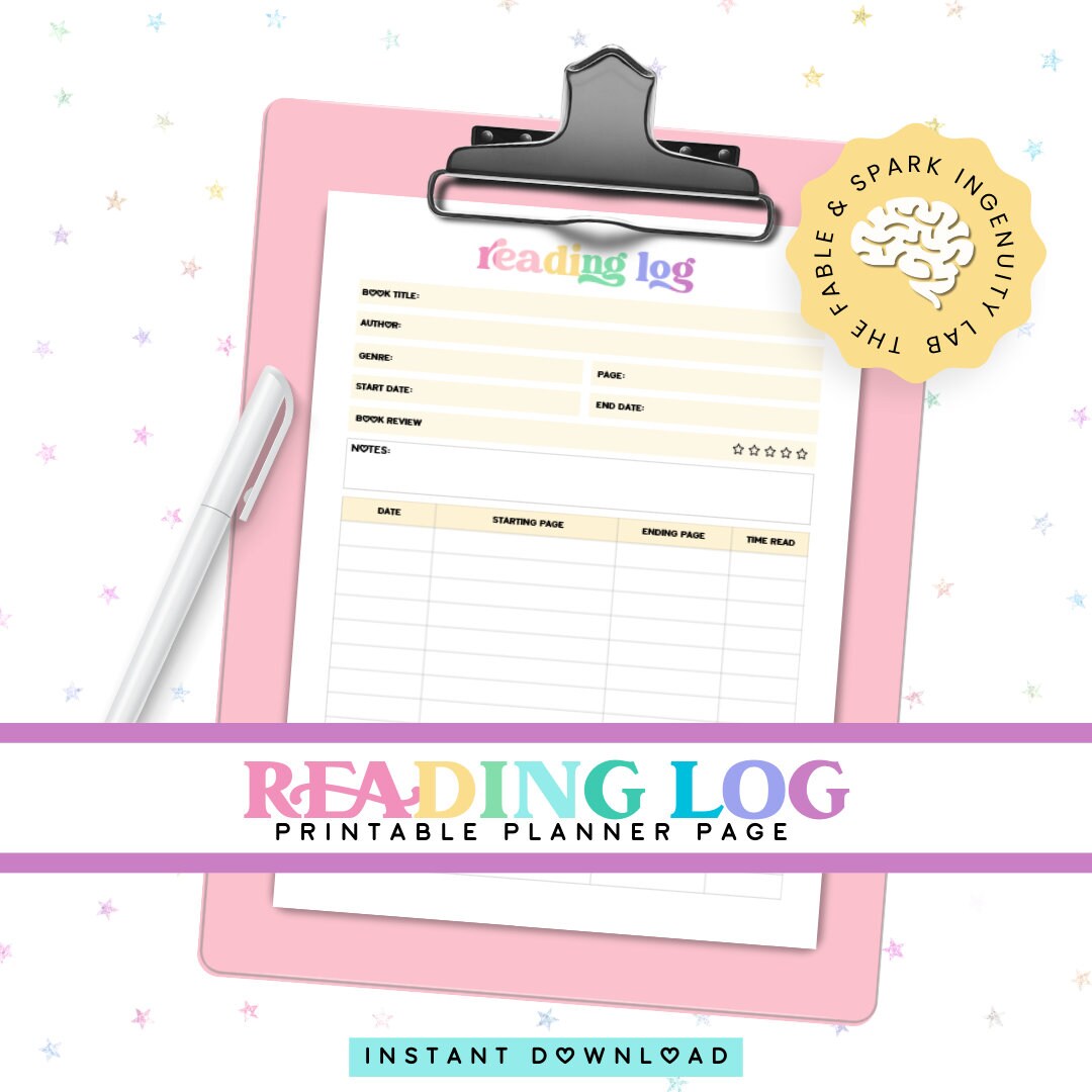 Reading Log Printable Planner Page for Kids With ADHD Instant Download ...