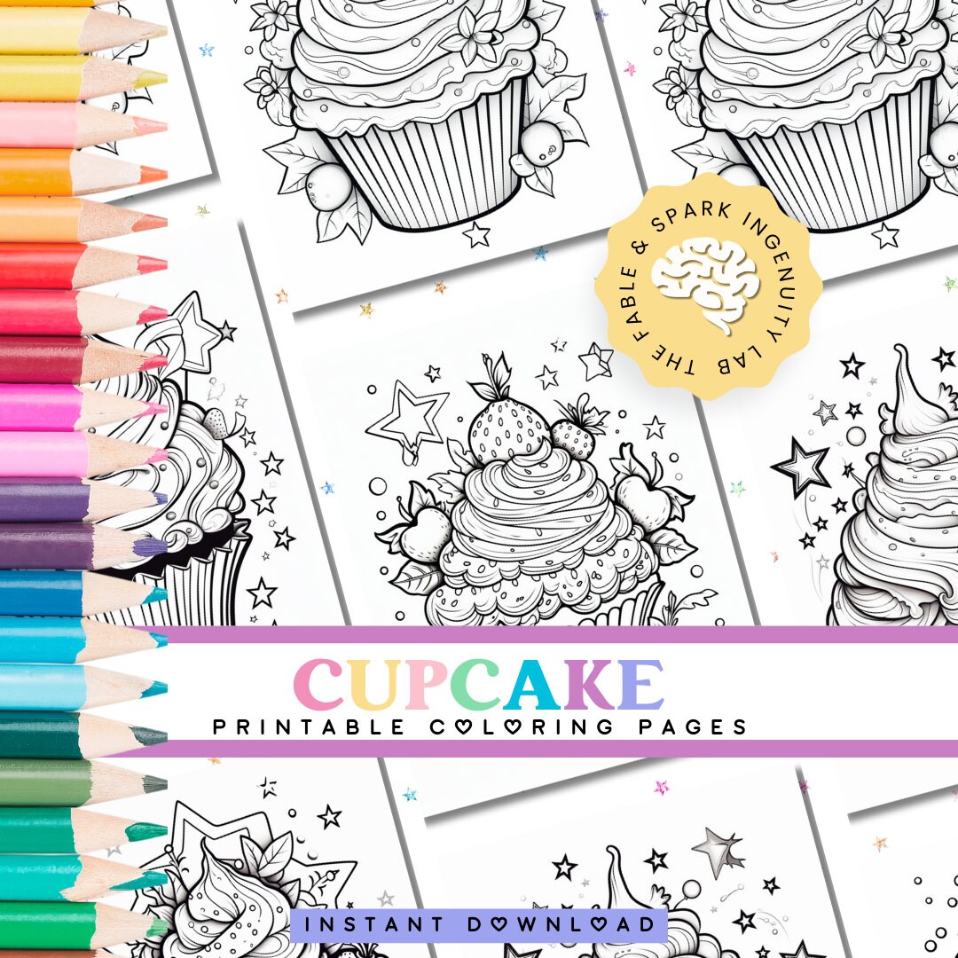 Fairy Cupcake Printable Coloring Pages for Kids With ADHD 18 Pages ...