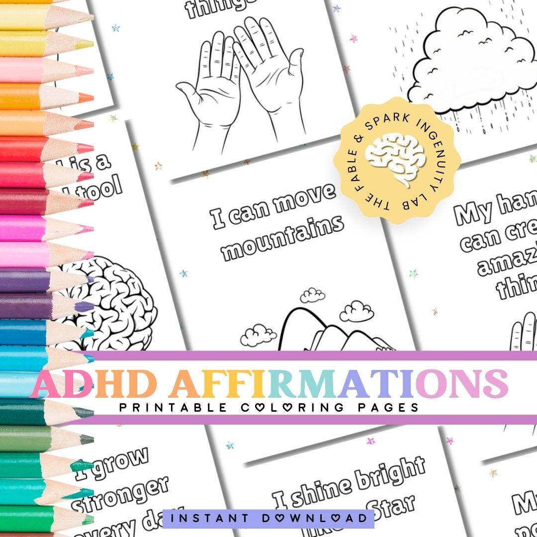 ADHD Affirmations Printable Coloring Pages Instant Download Encouraging ...