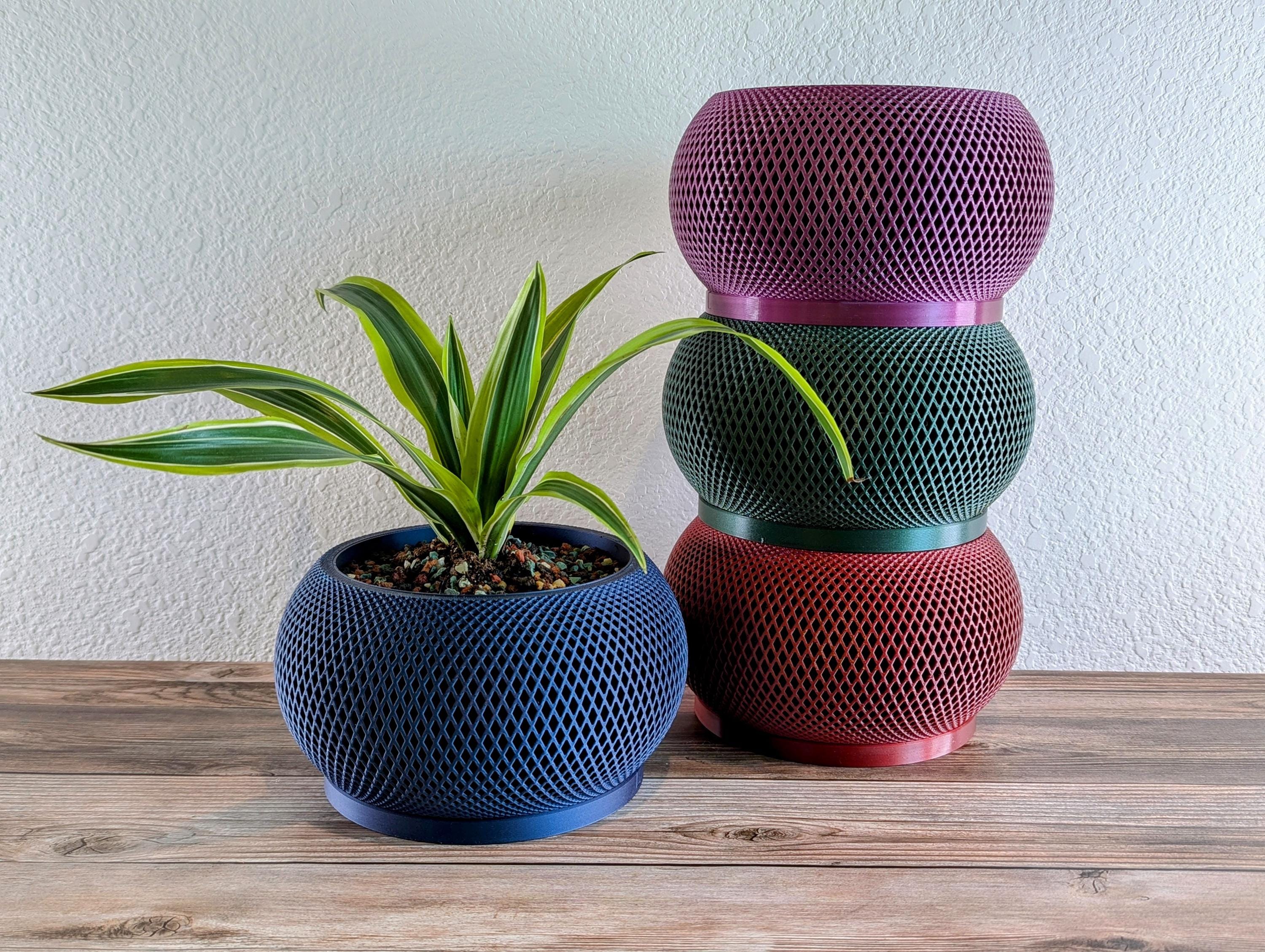 3D Printed Planter Pot With Drainage: Modern Cross Hatch Design - Etsy