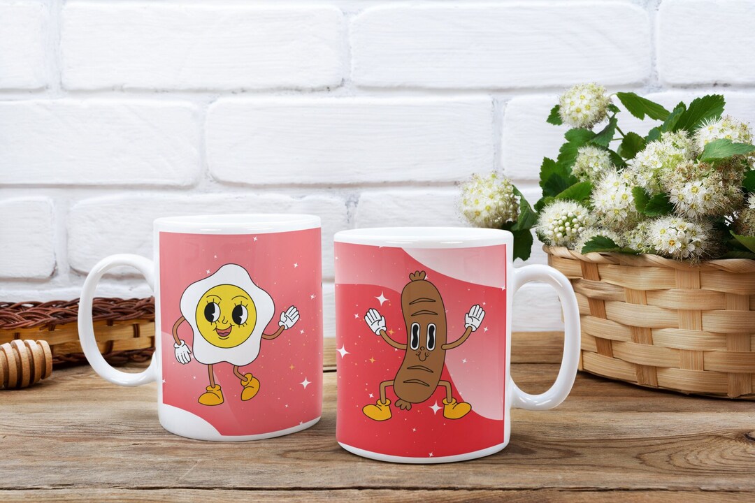 Retro 80s Mug, Graphic Design 11oz Coffee Mug, Classic Food Character ...