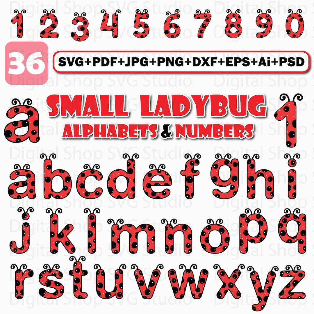 Small Ladybug Alphabet FONT Svg, Birthday Girl Boy Svg, Ladybug Letters ...