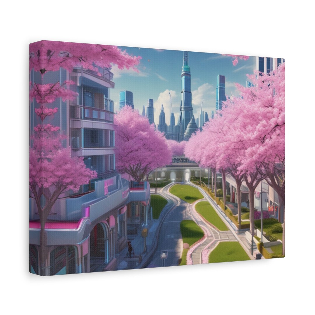 Futuristic Sakura | Cherry Blossom Canvas Art | Sakura Canvas Print ...
