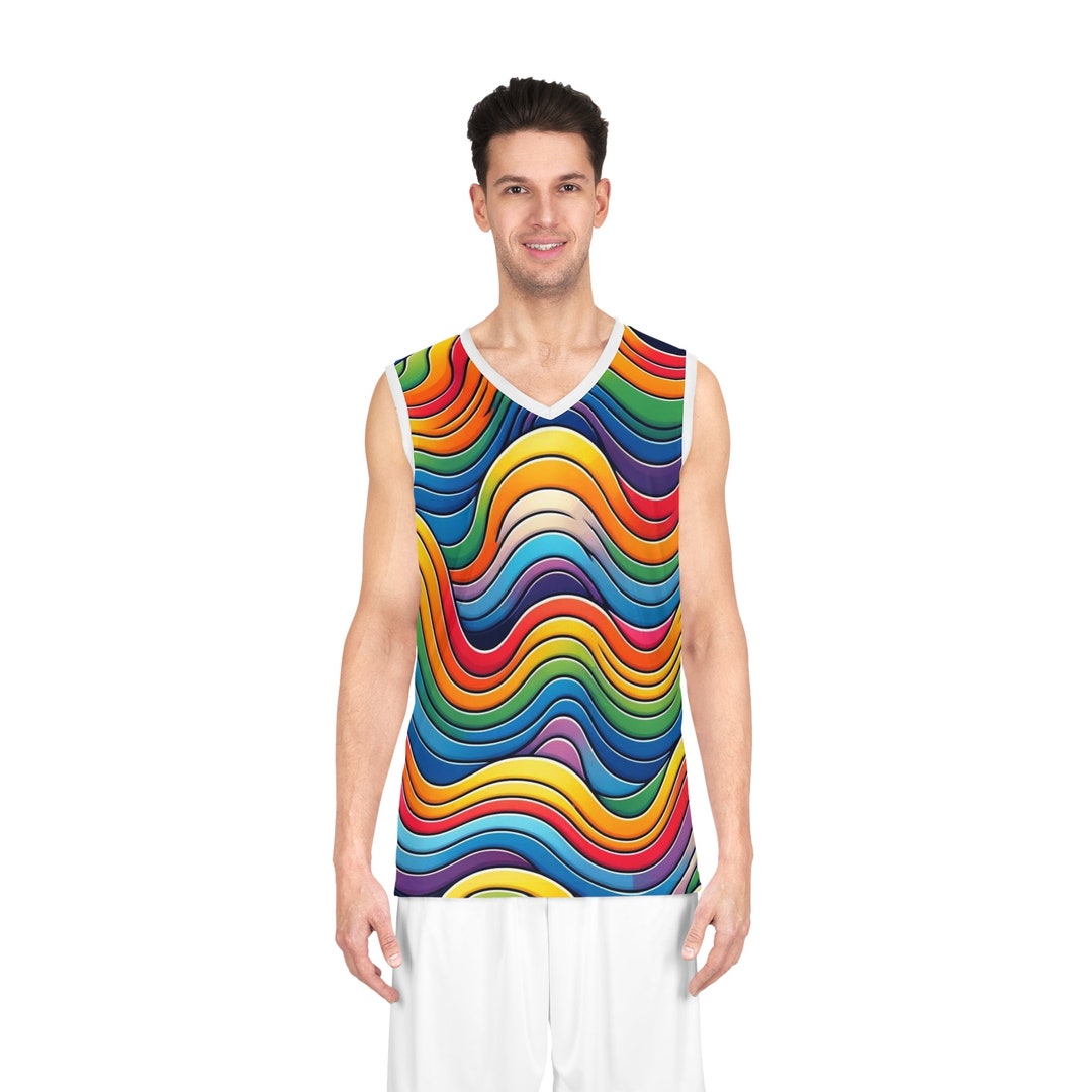 Wavy Rainbow Tank Top Rainbow Basketball Jersey Breathable Colorful ...