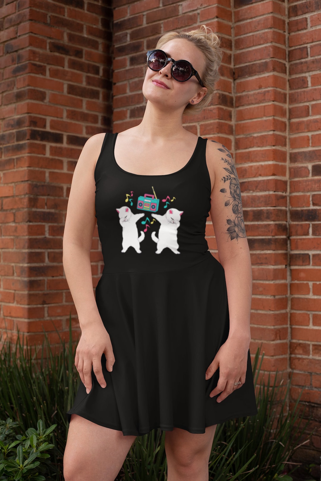 Dancing Cats Skater Dress Pawty Cats Dress Cats With Boombox Flowy ...