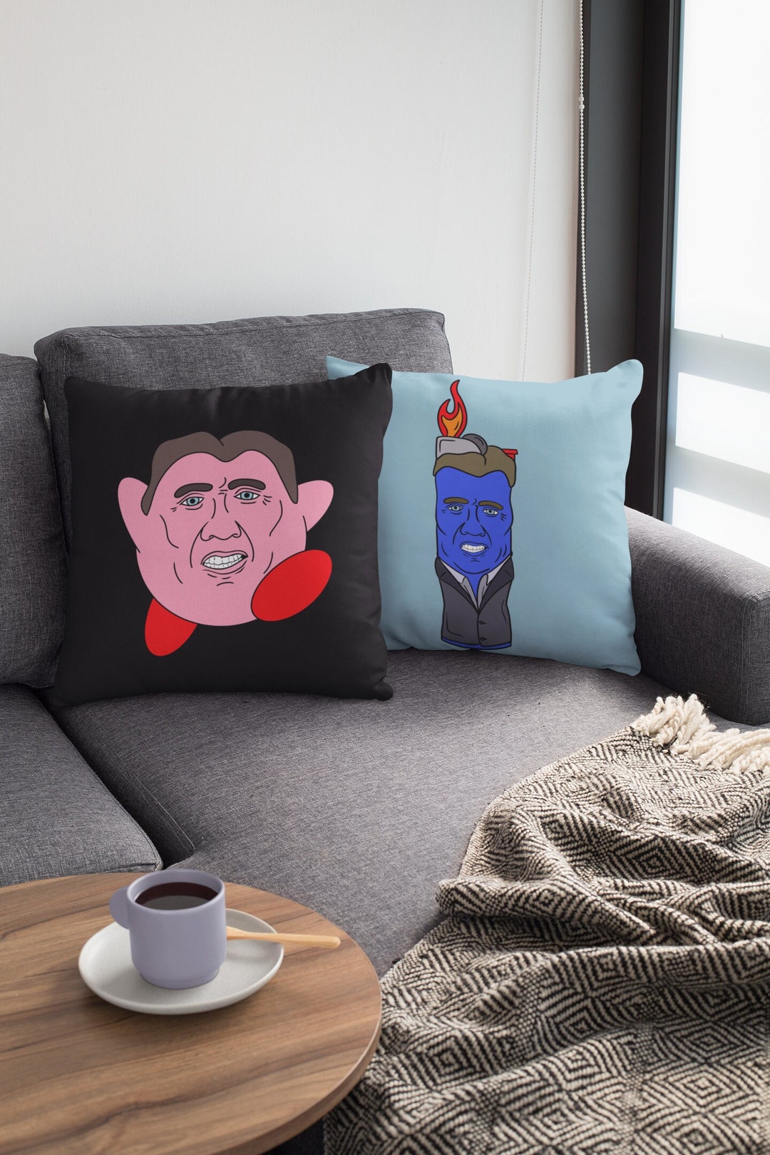 Nick Cage as Kirby Pillow Kirbolas Cage Super Soft Throw Pillow Nicolas ...