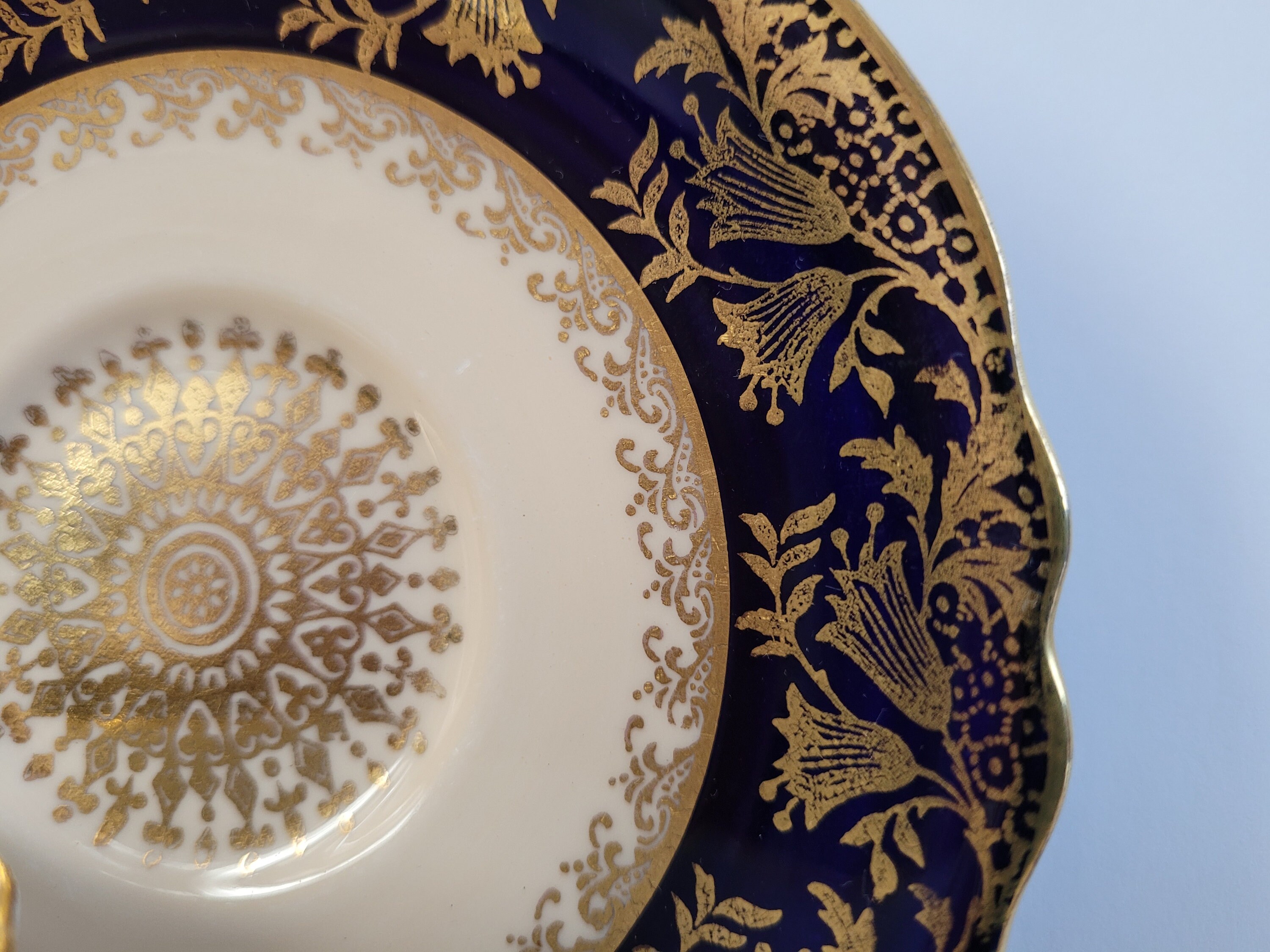 PARAGON Double Warrant Pale Peach and Cobalt Blue Teacup and Saucer Set ...