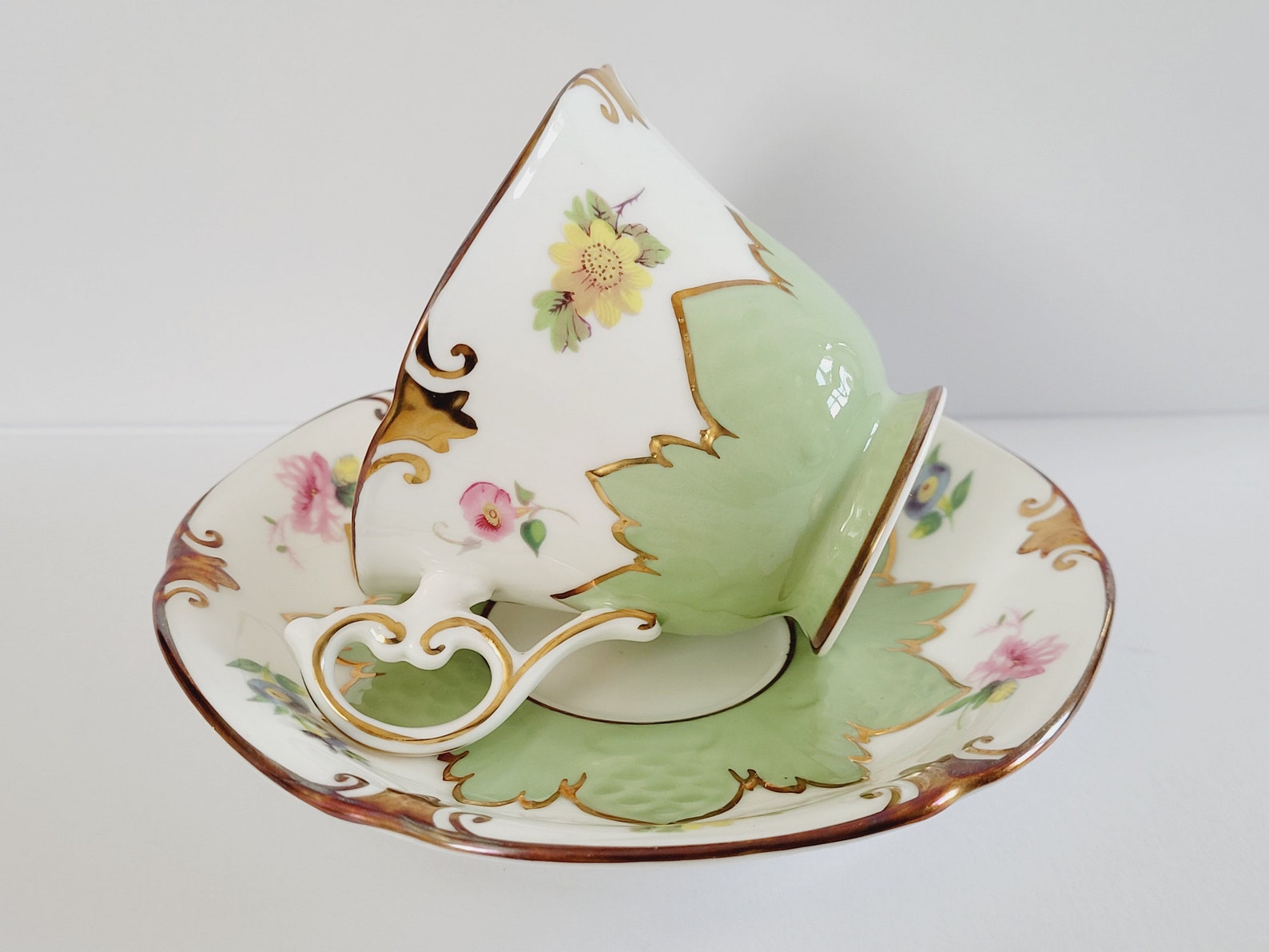 PARAGON Vintage Green Teacup and Saucer With Matching Star Pattern - Etsy