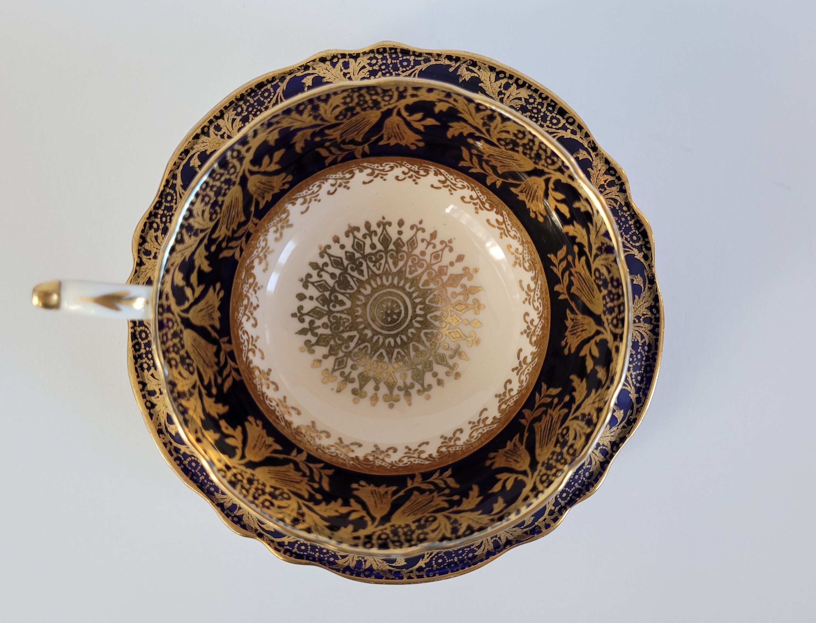 PARAGON Double Warrant Pale Peach and Cobalt Blue Teacup and Saucer Set ...