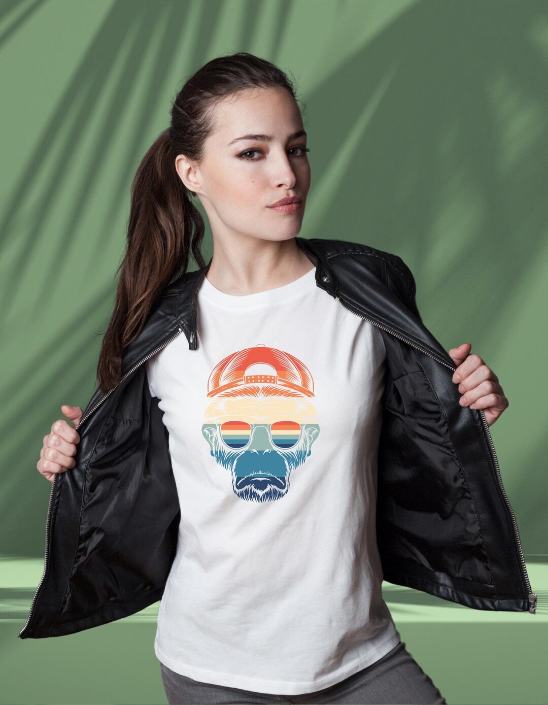 Multi Colour Monkey Wearing a Cap Custom T-shirt Fun Custom Tee for ...