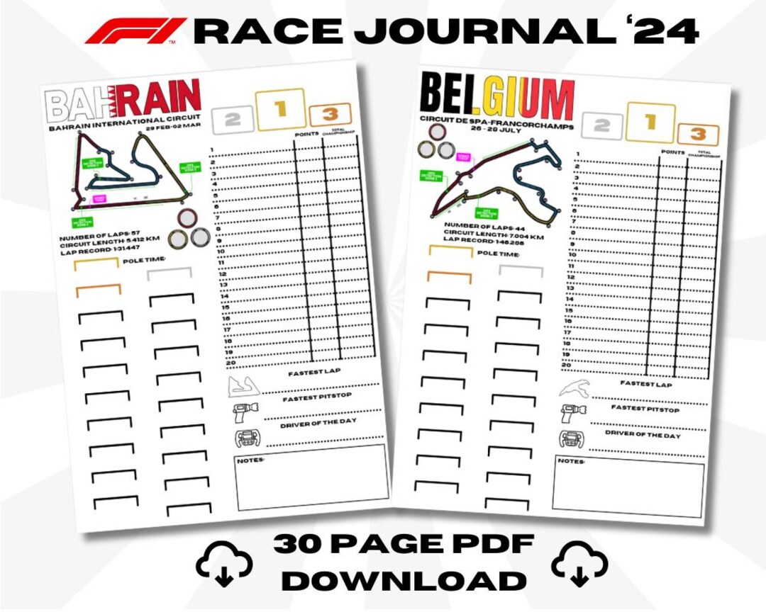F1 Race Journal 2024, F1 Race Planner, F1 Race Championship, F1 Activity , Printable Activity ...