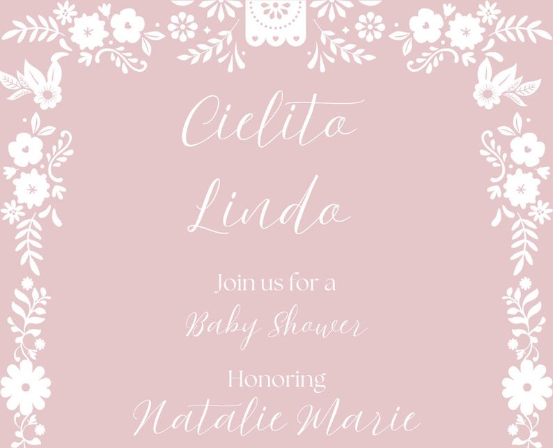Invitation, Cielito Lindo, Dusty Rose, Flowers, Papel Picado, PNG ...