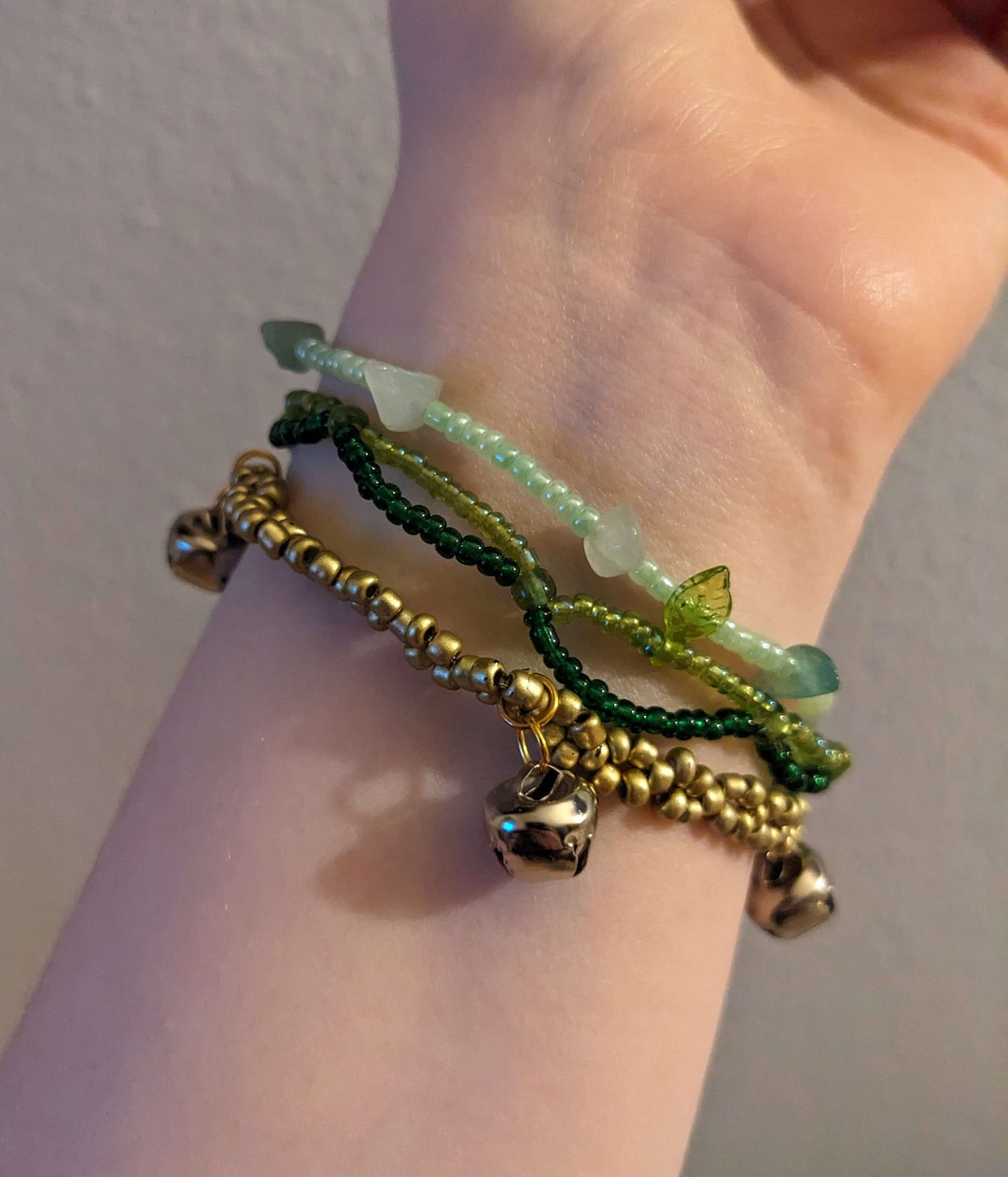 Forest Fairy Bracelet Set, Jingle Bell and Leaf Bracelets, Druid ...
