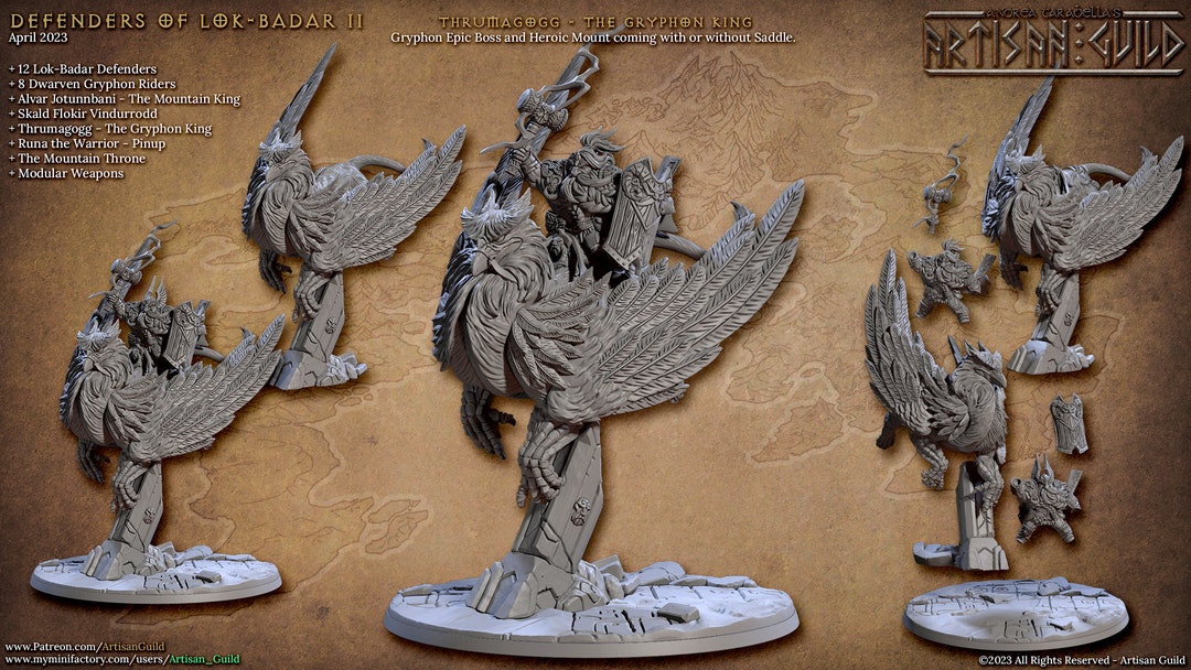 Lok-badar Dwarf Gryphon Riders Fantasy Resin Miniature Dnd Miniature ...