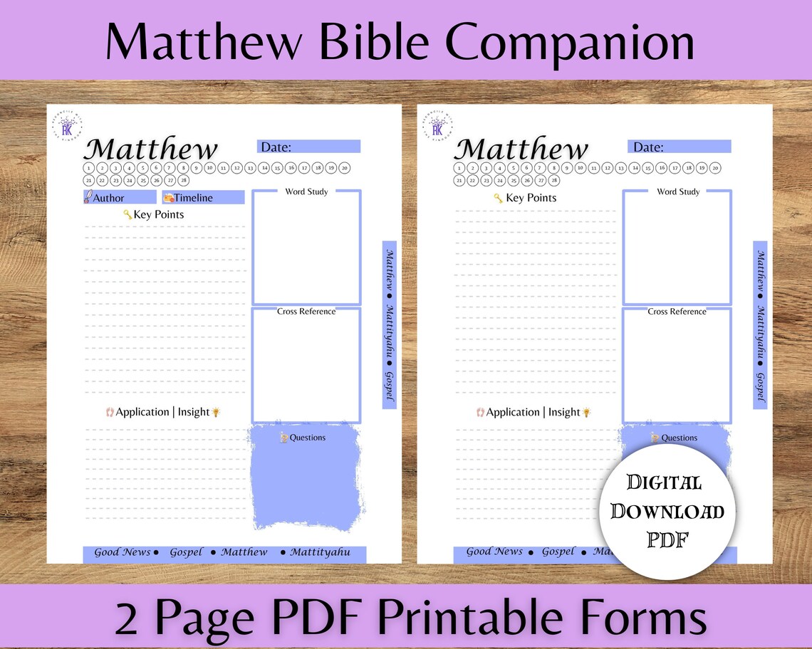 Matthew Digital Worksheets| Bible Teachers|torah Teachers|scripture ...