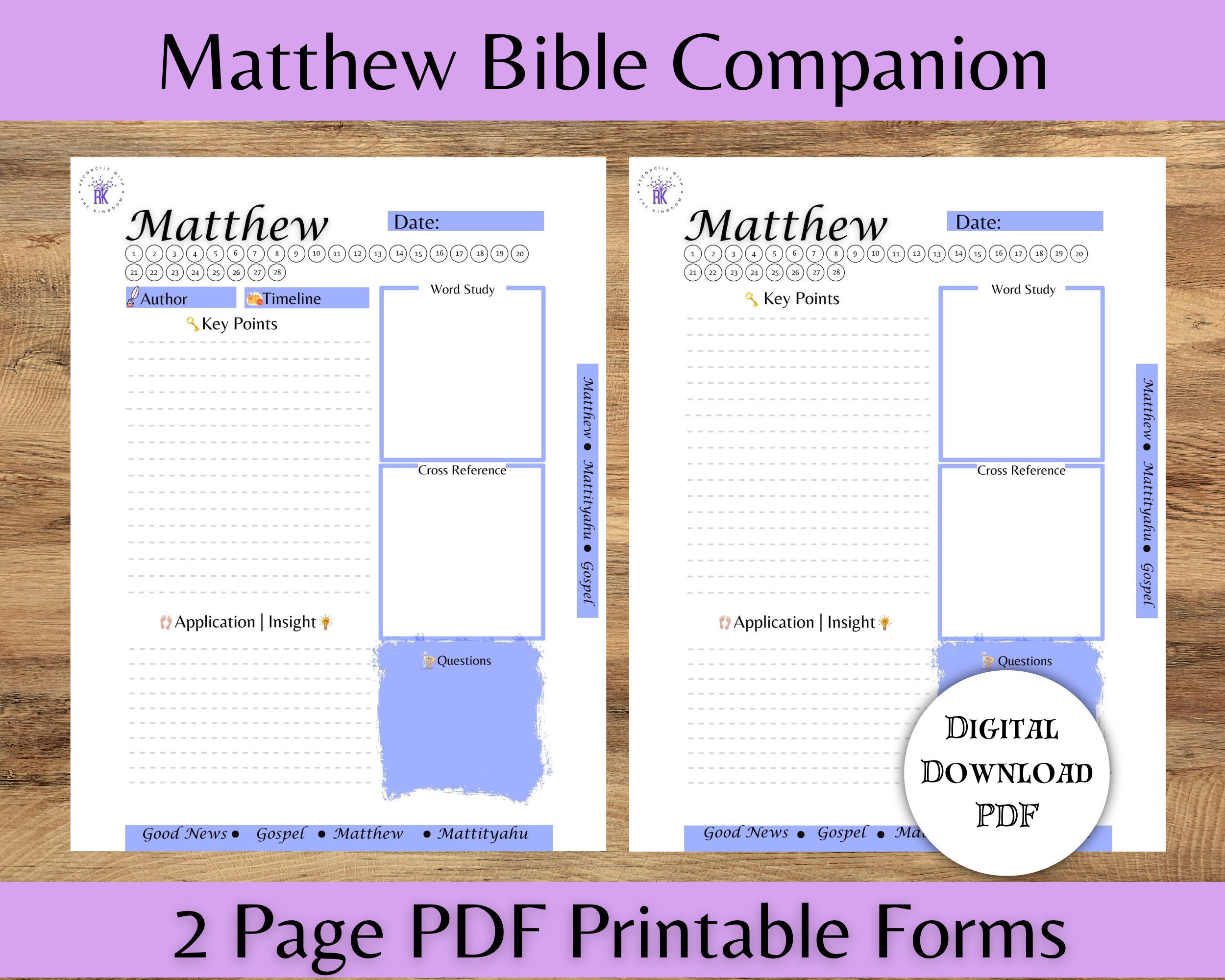 Matthew Digital Worksheets| Bible Teachers|torah Teachers|scripture ...