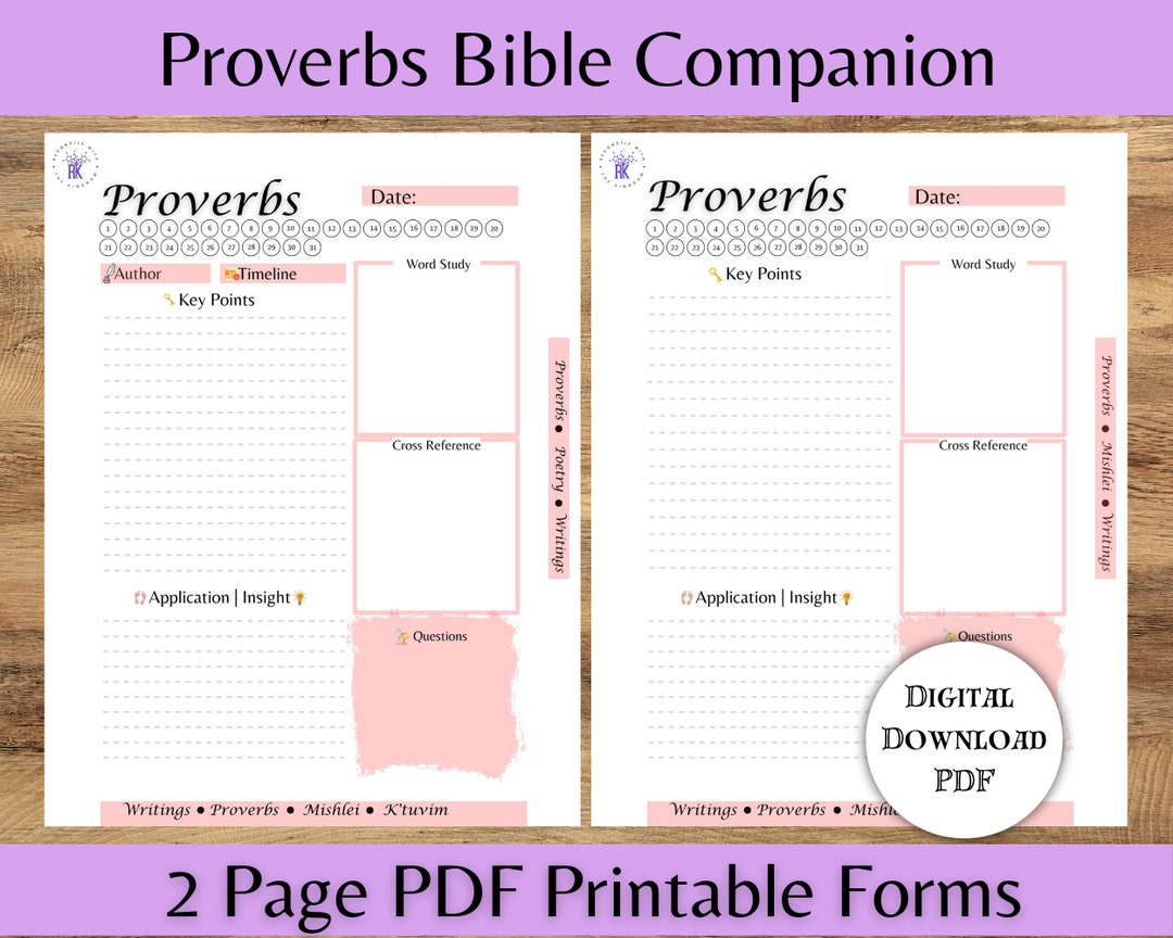 Proverbs Digital Worksheets,pastor,bible Teachers,torah Teachers ...