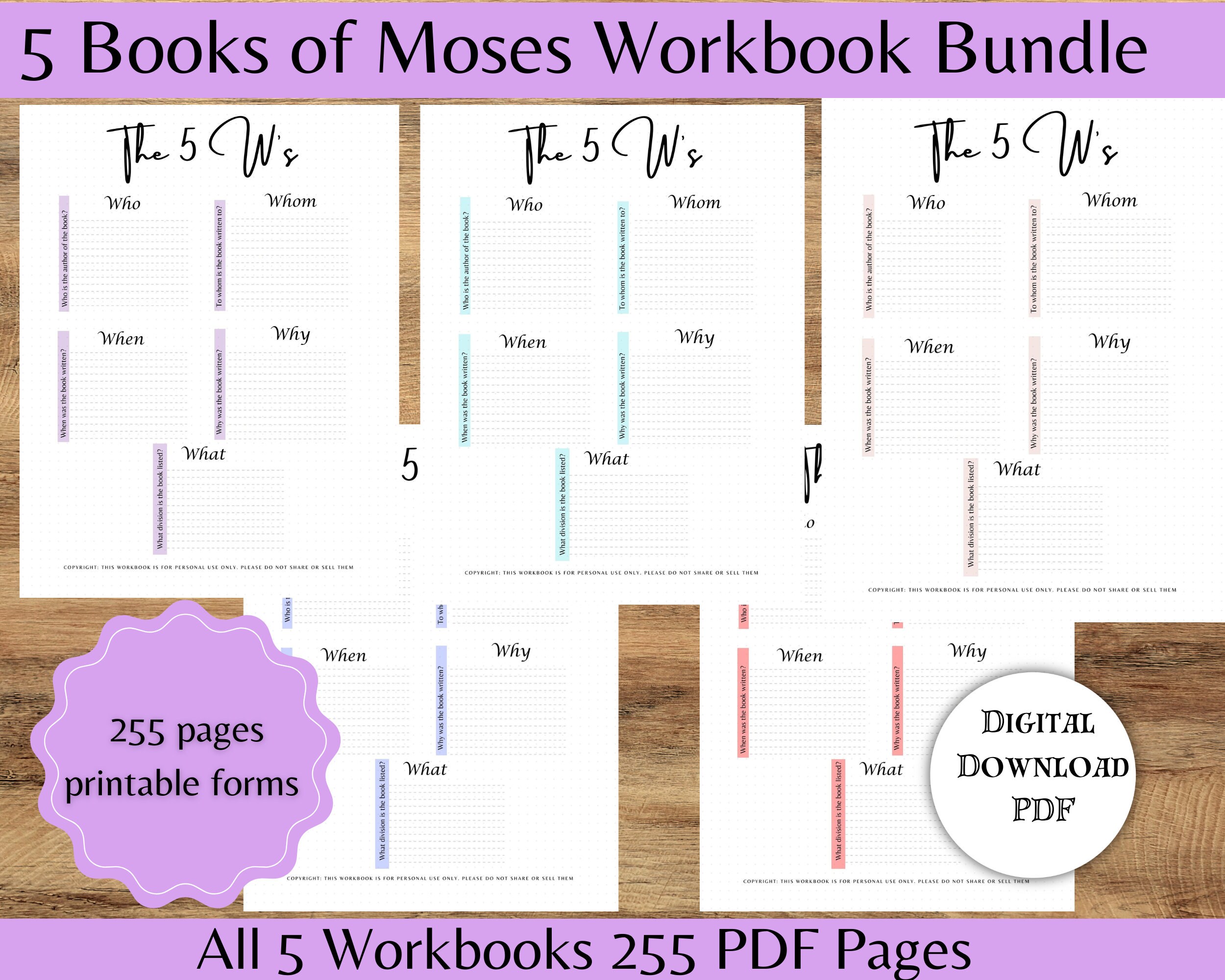 5 Book of Moses Digital Bible Workbooks Bible Teachers torah Teachers ...