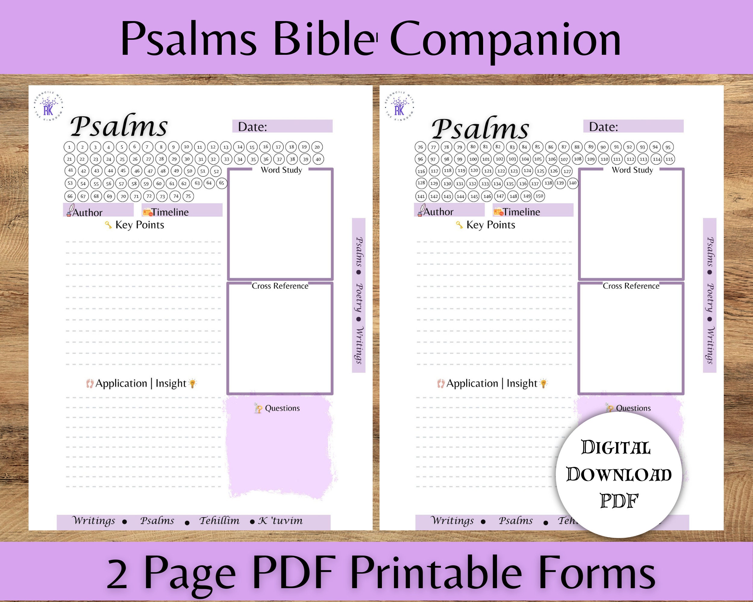 Psalms Digital Worksheets, Pastor, Bible Teachers,torah Teachers ...