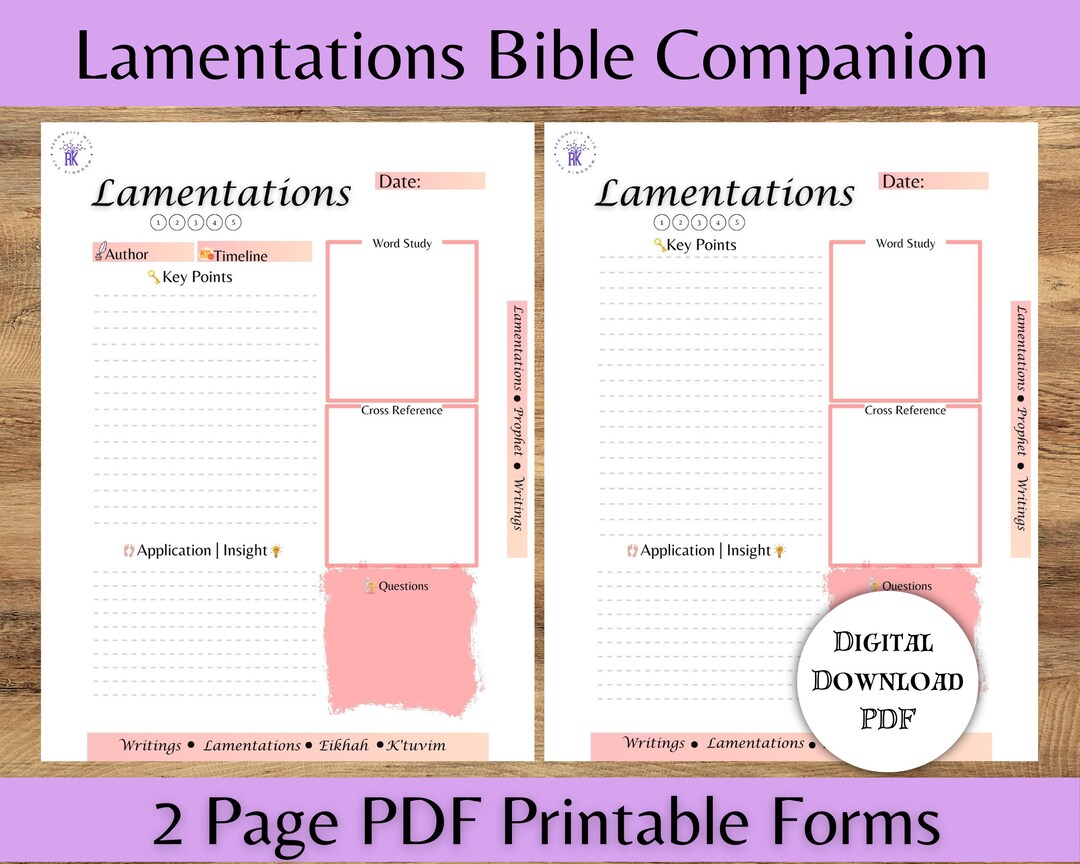 Lamentations Digital Worksheets, Pastor, Bible Teachers,torah Teachers ...