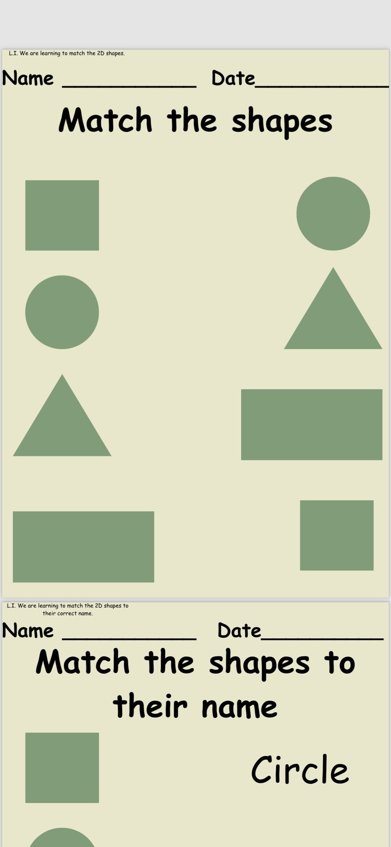 2D Differentiated Maths Worksheet. Match the 2D Shapes and Match the 2D ...