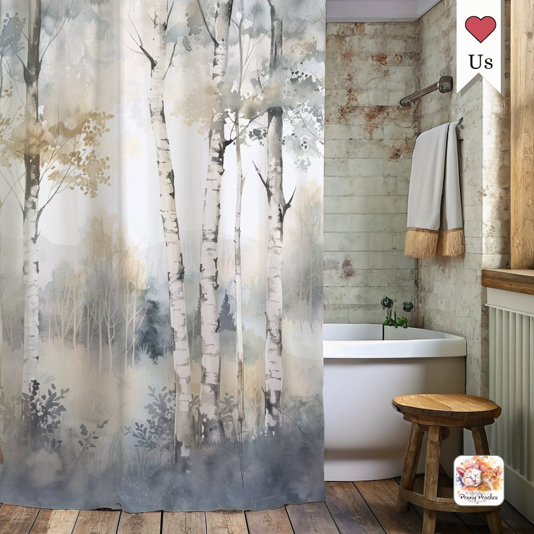 Birch Tree Forest Shower Curtain: Mystical Morning Mist Bathroom Decor ...