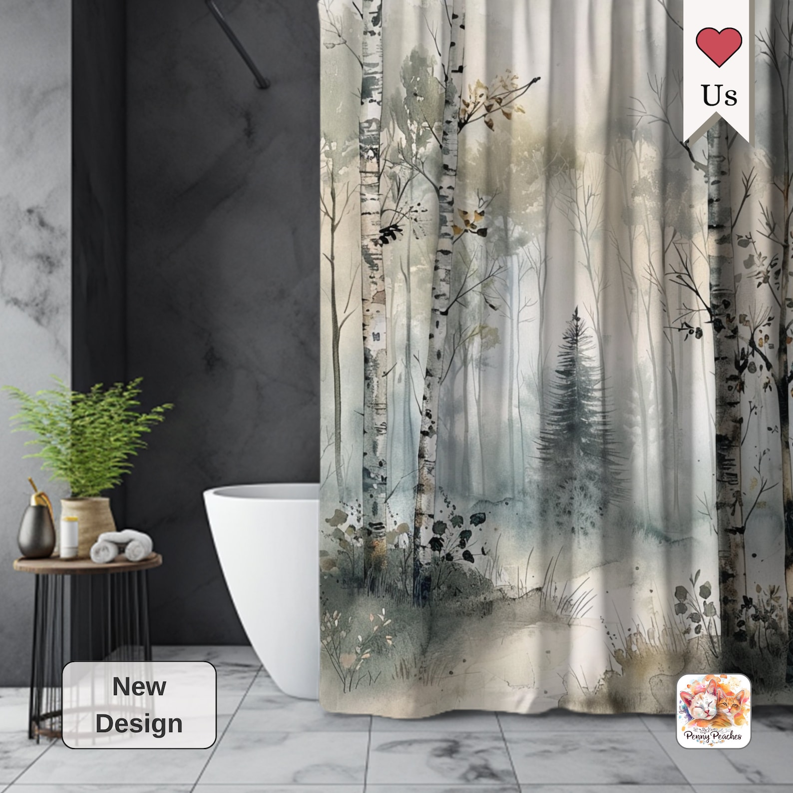 Ethereal Woods Birch Trees Shower Curtain | Forest Mist Country Decor ...