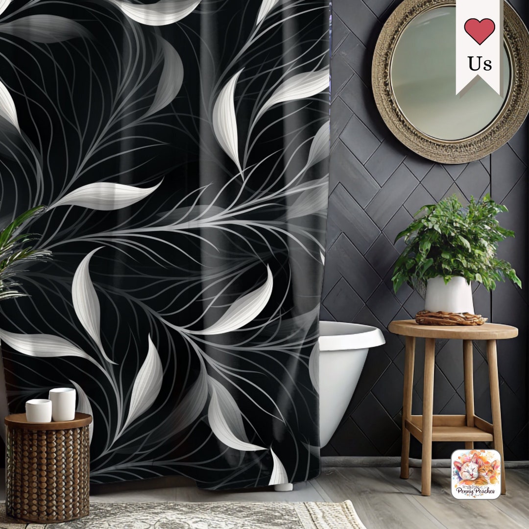 Monochromatic Leaf Pattern Shower Curtain | Contemporary Decor | Black ...