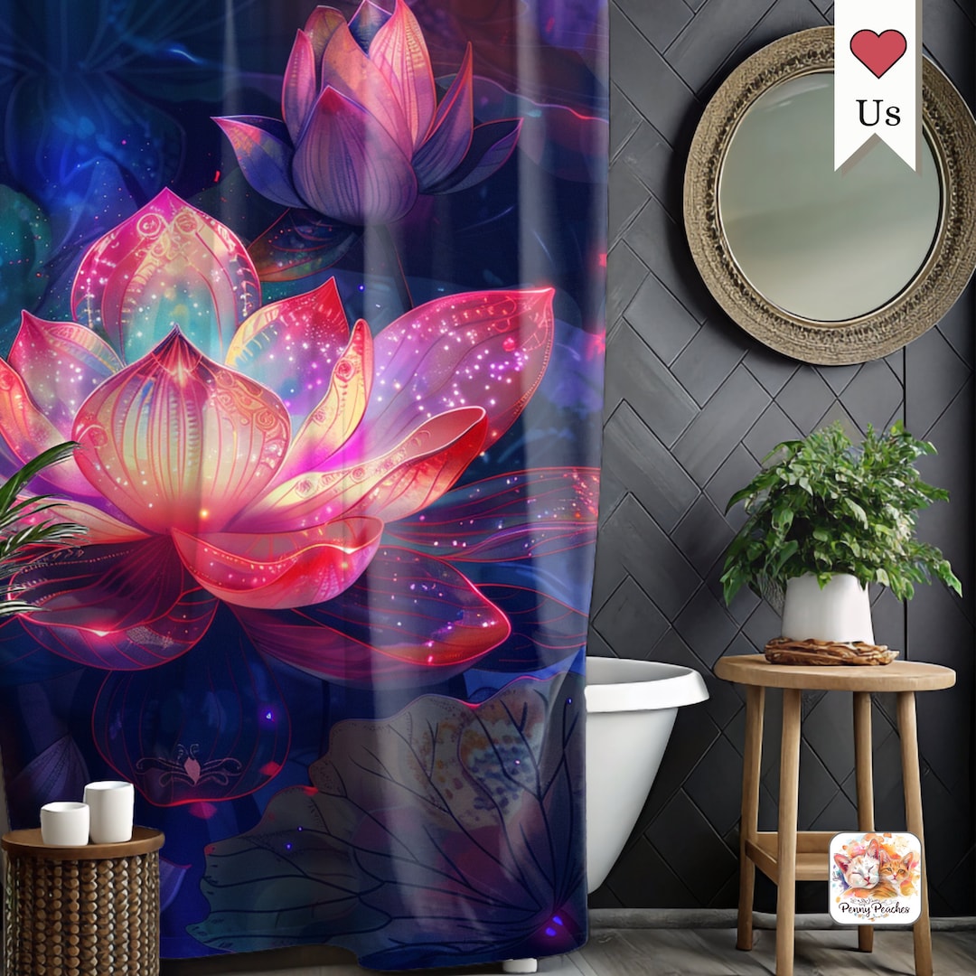 Illuminated Lotus Flower Design Shower Curtain | Glowing Mystical ...