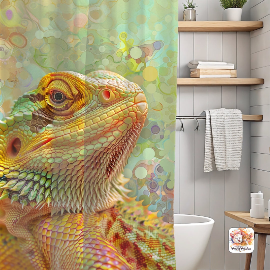 Colorful Bearded Dragon Shower Curtain | Exotic Reptile Bathroom Decor ...
