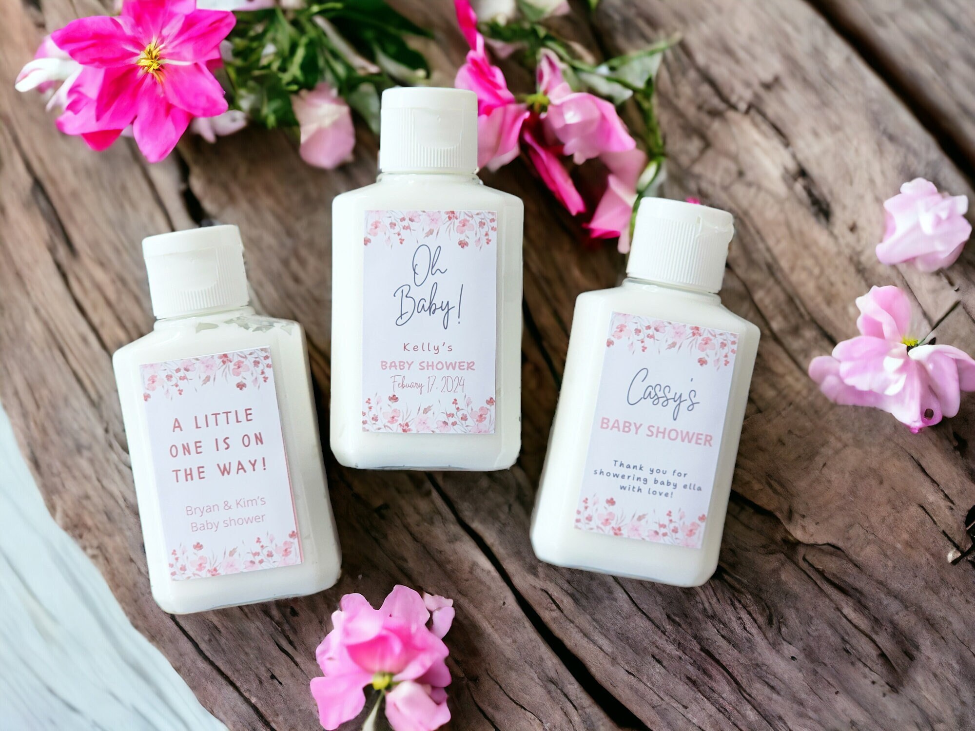 Mini Lotion Baby Shower Favor, Personalized Party Favor, Pink Floral ...