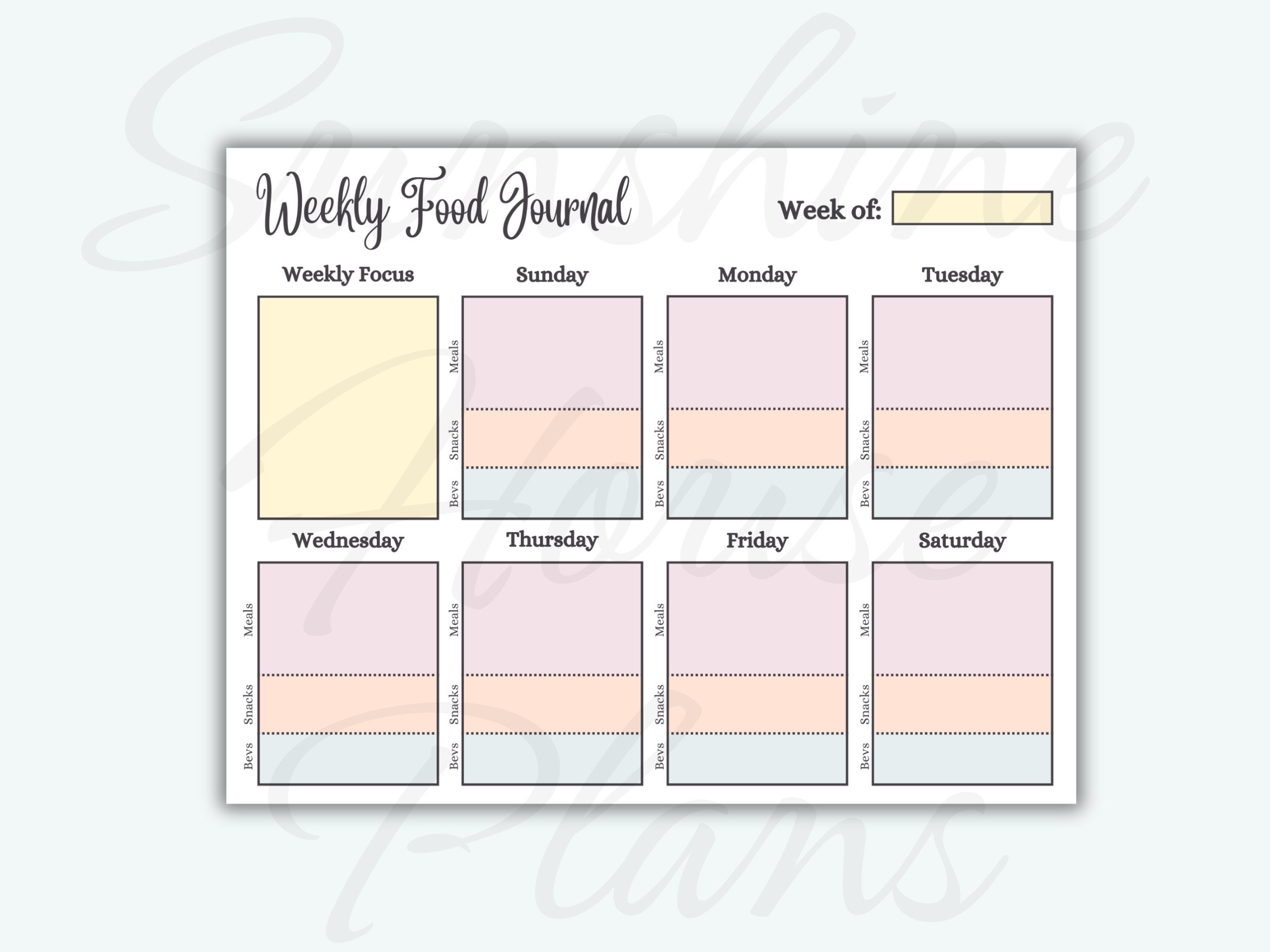 Weekly Food Journal Template Simple Food Diary 1 Page Printable ...