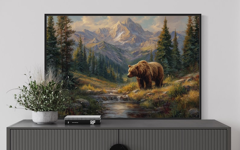 Mountain Bear Art Print – Wildlife Landscape Wall Art, Rustic Cabin ...