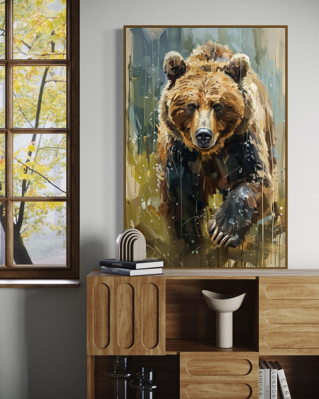 Rustic Charm: Giant Wild Bear Painting Print - Woodland Animals Decor ...