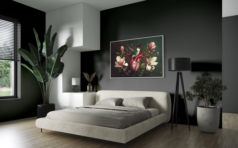 Surreal Hummingbird and Anatomical Heart - Dark Floral Painting Print ...