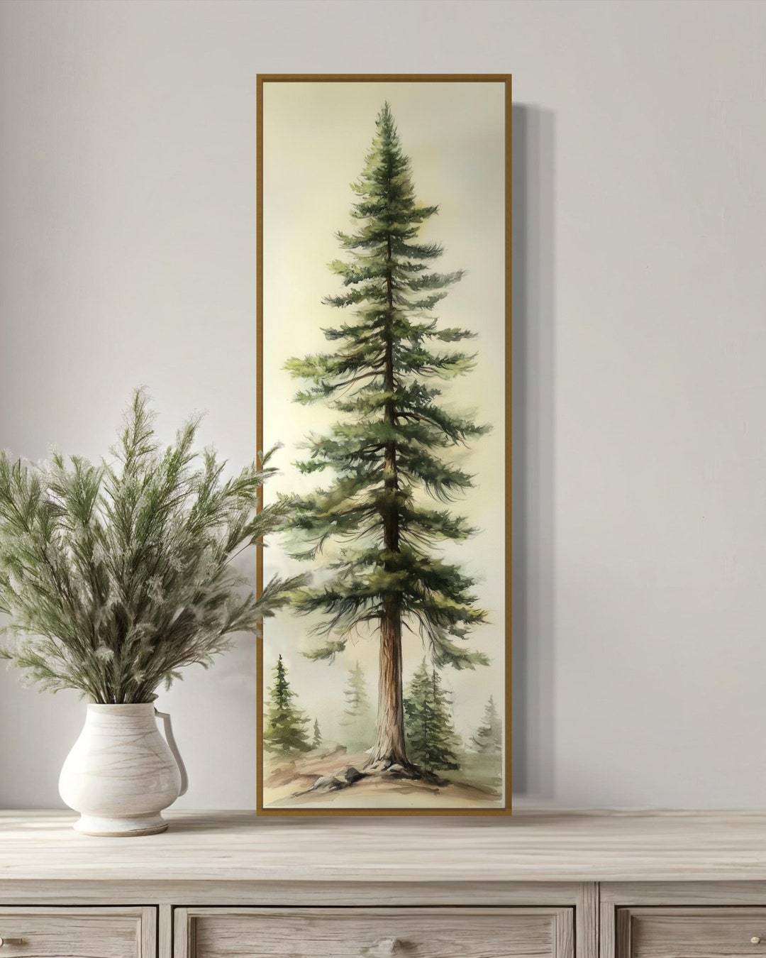 Elegant Pine Tree Wall Art - Tall Watercolor Forest Print for Narrow Wall Spaces, Perfect Cabin ...