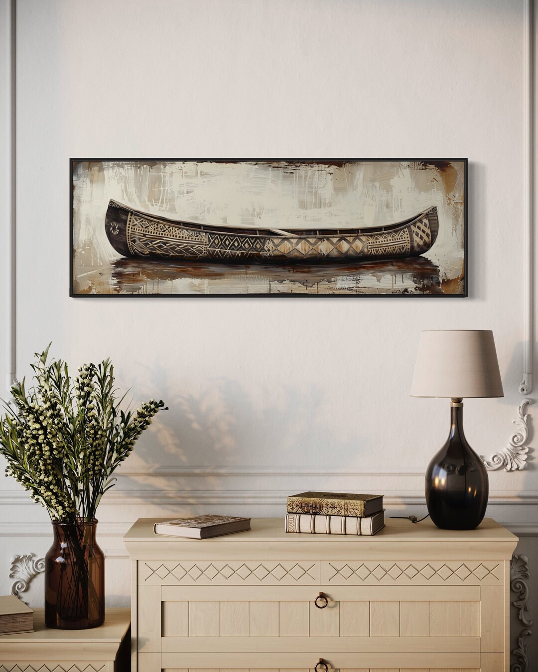 Rustic Canoe Panoramic Print - Long Narrow Wall Art, Moody Lake House ...